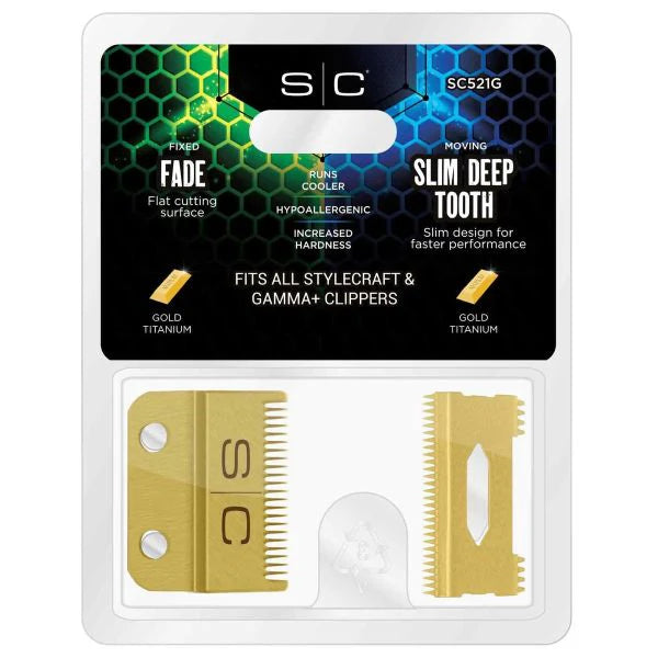 StyleCraft SC521G Gold Titanium Fade Blade & Cutter Set – Your Barber ...